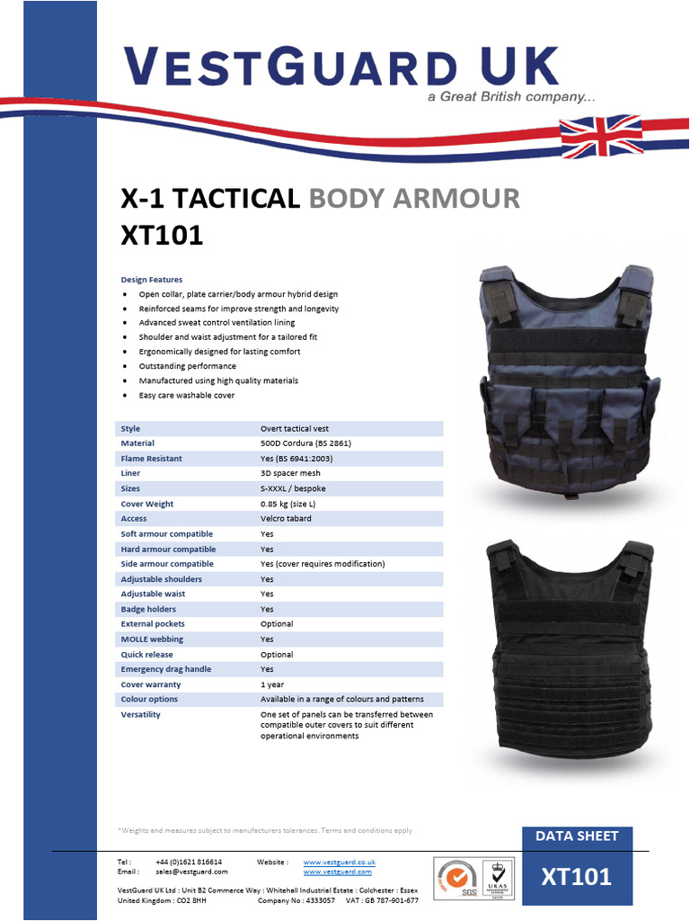 Data Sheet - XT101 X-1 Tactical Body Armour | PDF