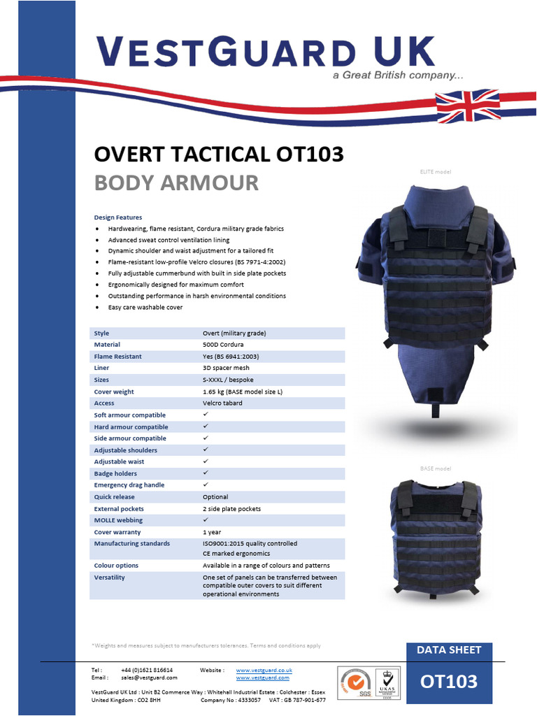 Data Sheet - OT103-R2 Overt Tactical Body Armour | PDF