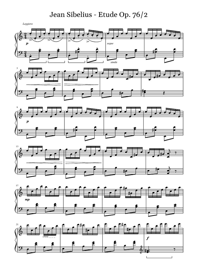 Jean Sibelius - Etude Op. 76 Nr. 2 - Piano Solo | PDF