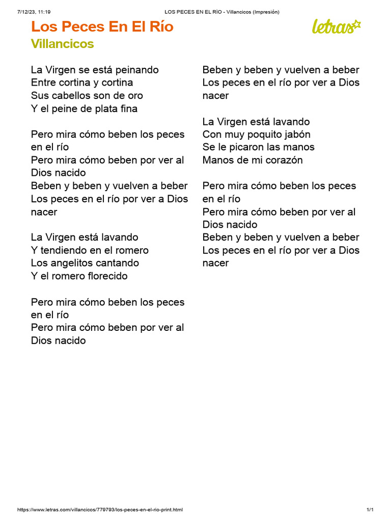LOS PECES EN EL RÍO Villancico | PDF