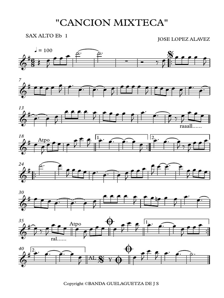 CANCION MIXTECA Sax 1 Alto | PDF