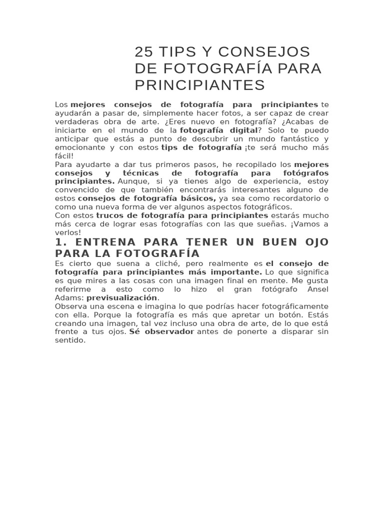 25 Tips y Consejos de Fotografía para Principiantes | PDF
