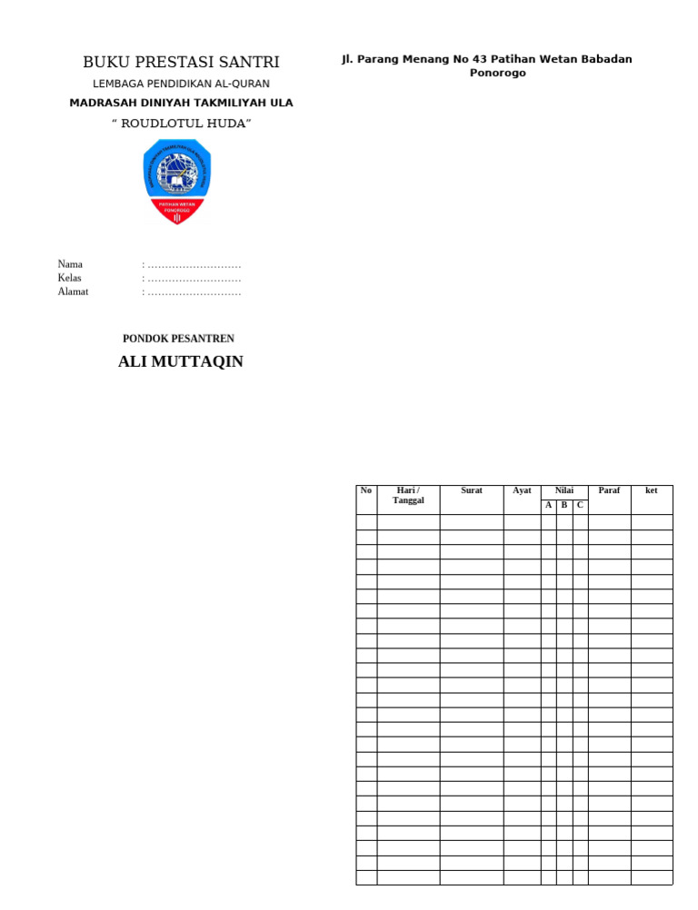 Buku Prestasi TPQ | PDF