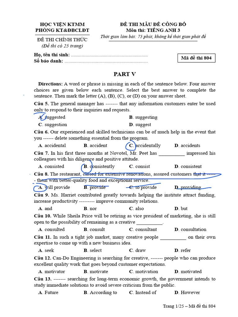 De Thi Mau Tieng Anh 3 | PDF