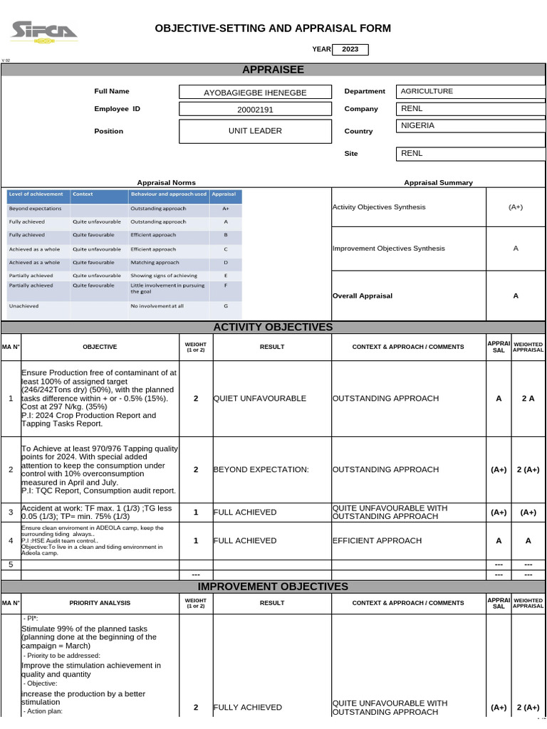 2024 Objective Appraisal Form | PDF | Business