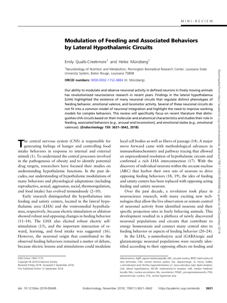 Modulation of Feeding and Associated Behaviors by Lateral Hypothalamic ...