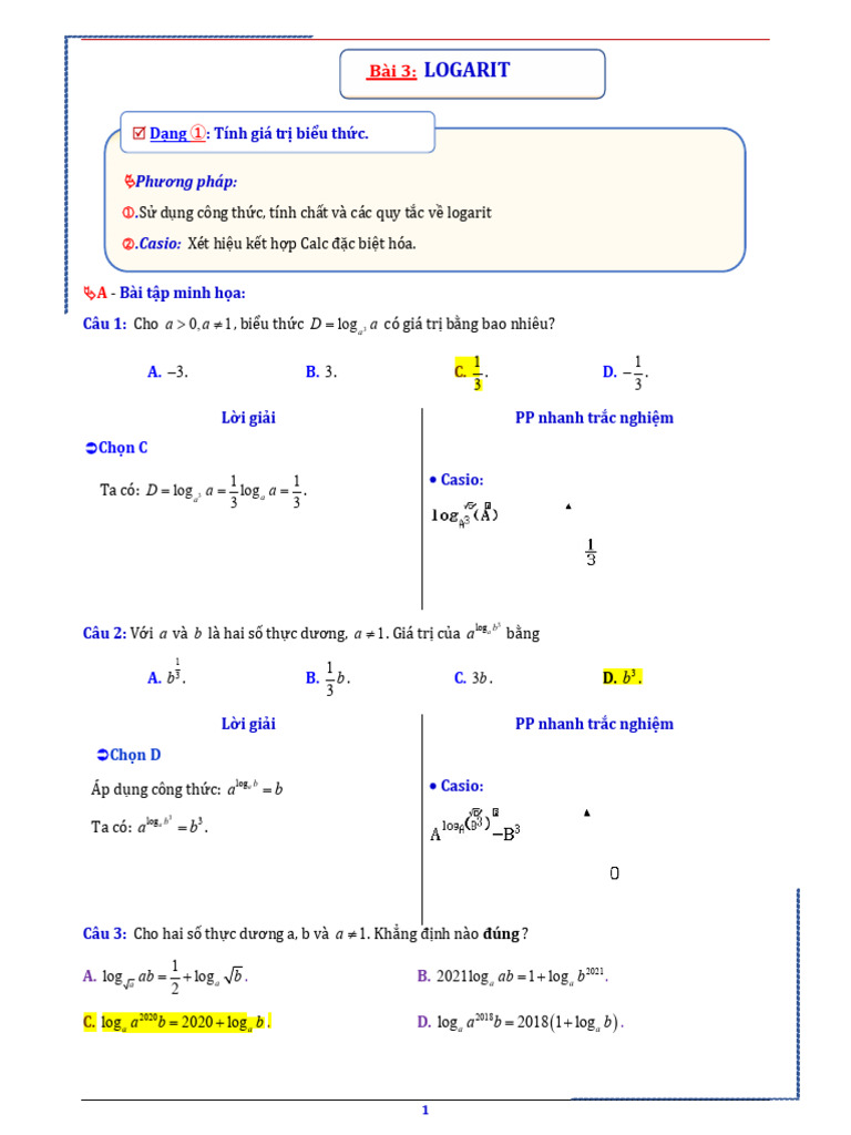 BÀI TẬP VỀ LOGARIT | PDF