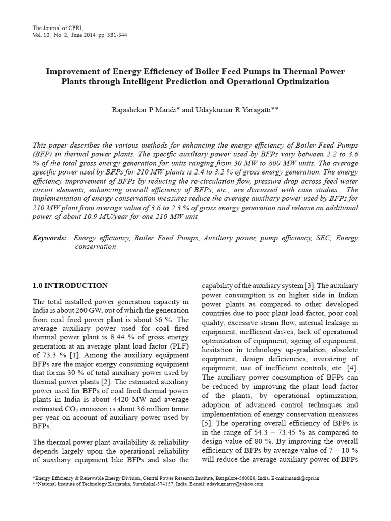 Improvement of Energy Efficiency | PDF