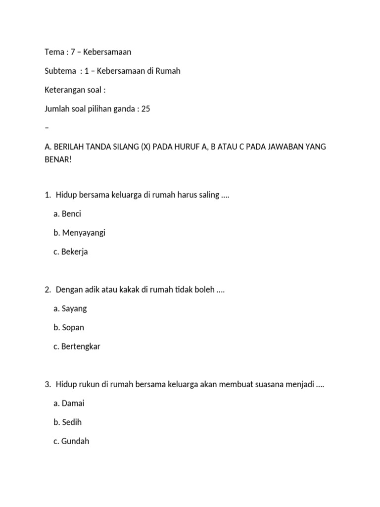 Soal Pas Tema 7 Kelas 2 Mi Semester 2 | PDF