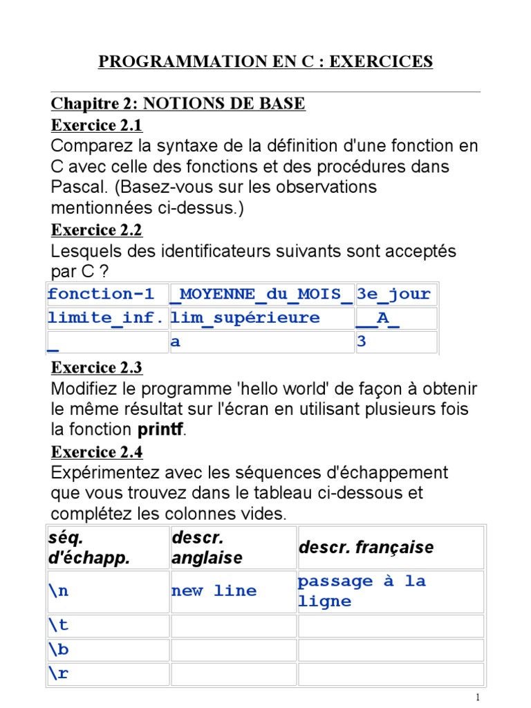 Programmation C - Exercices | PDF | Mathématiques élémentaires | Objets mathématiques