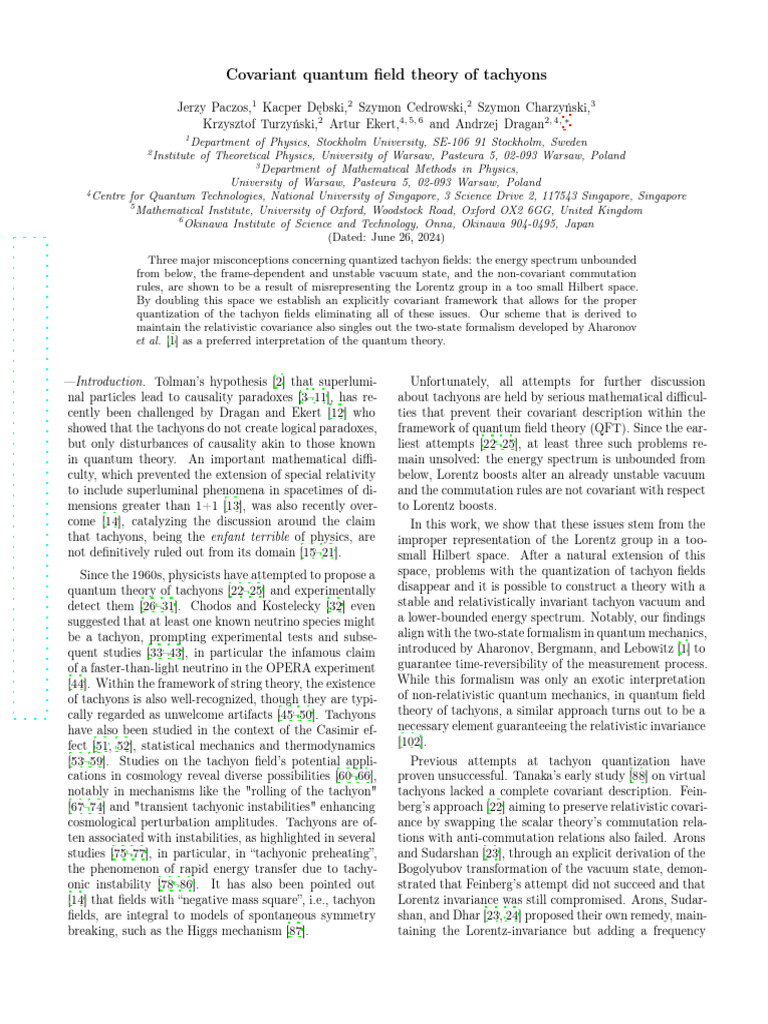 Covariant Quantum Field Theory of Tachyons | PDF