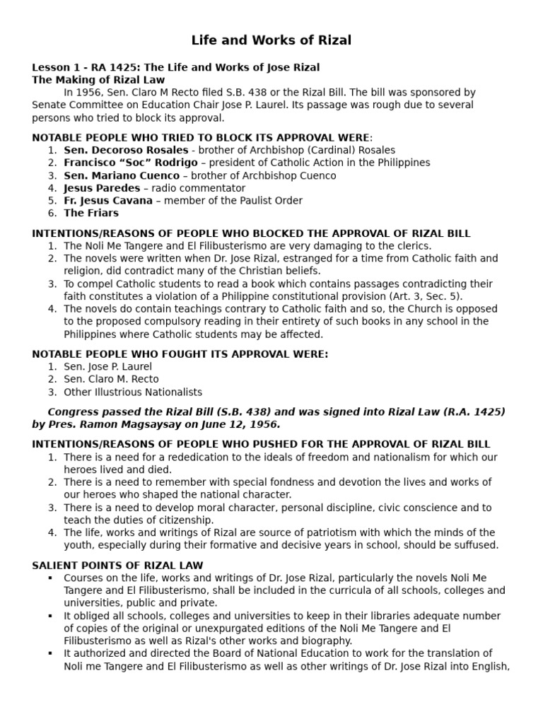 Notes in Life and Works of Rizal | PDF