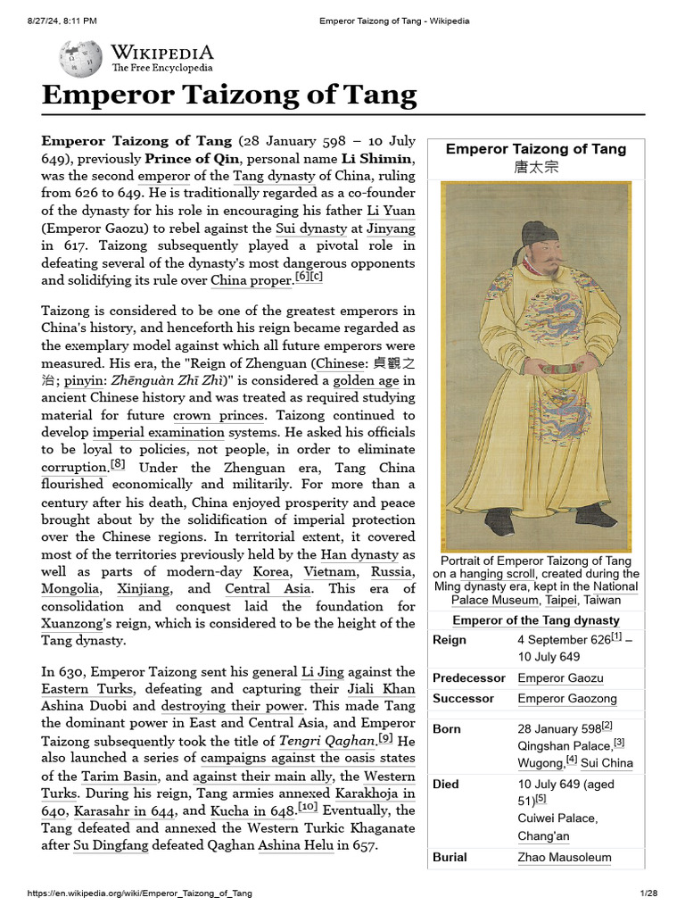 Emperor Taizong of Tang | PDF
