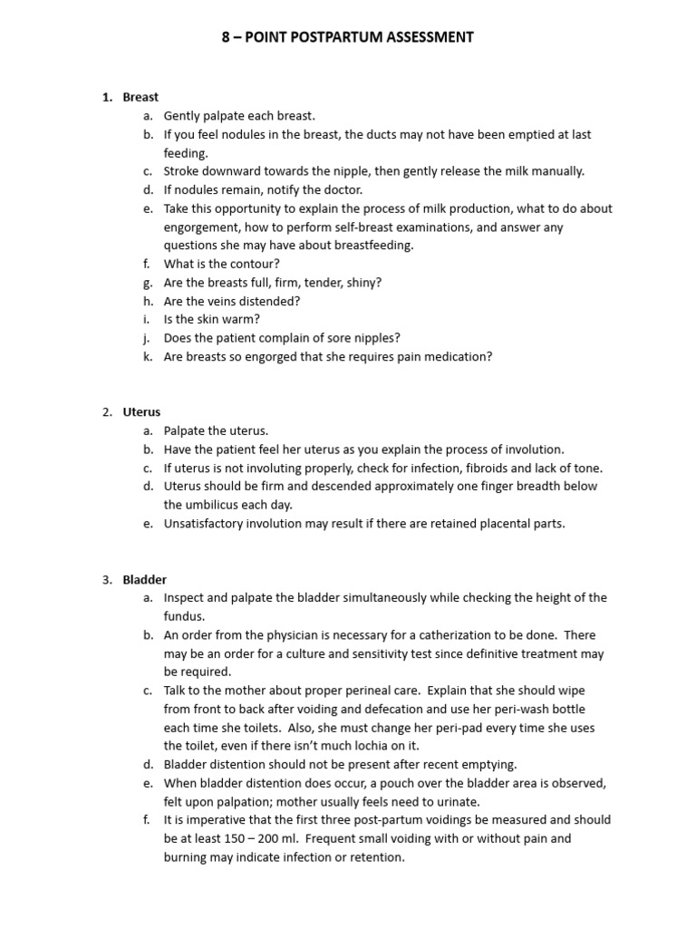 8 Point PostPartum Assessment | PDF