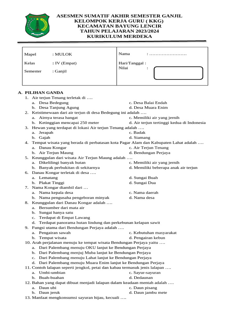 SAS Mulok Kls 4 | PDF