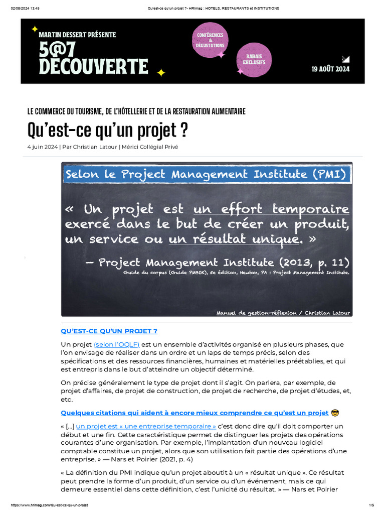 Qu'est-Ce Qu'un Projet - HRImag - HOTELS, RESTAURANTS Et INSTITUTIONS | PDF