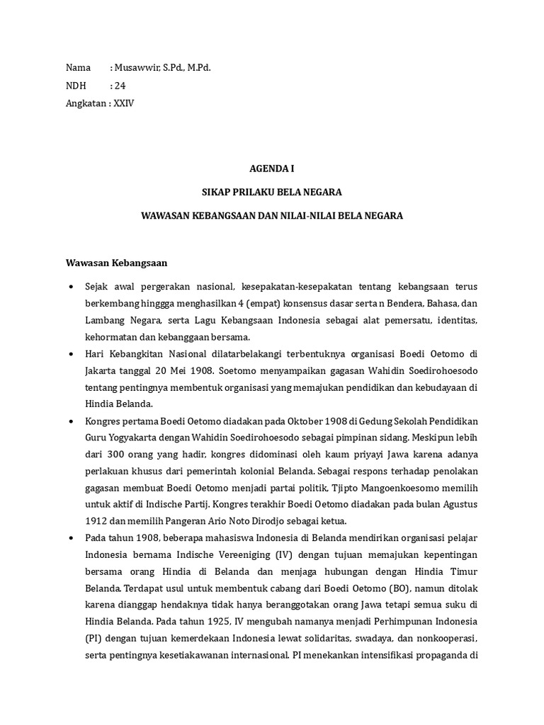 Agenda I Sikap Perilaku Bela Negara - Wawasan Kebangsaan Dan Nilai-Nilai Bela Negara | PDF