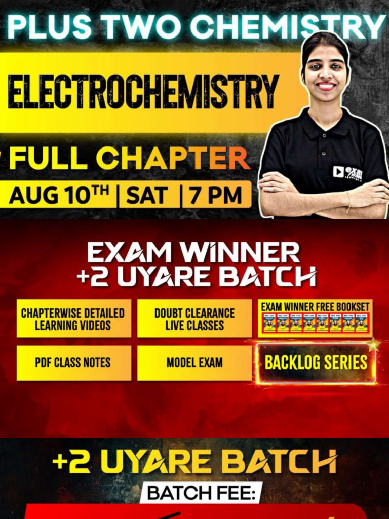 +2 CHEMISTRY - Electro Chemistry Youtube One Shot Notes | PDF
