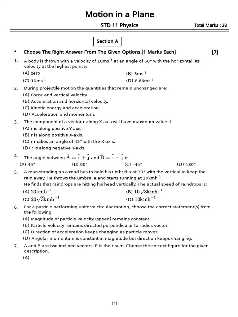 Motion in A Plane | PDF