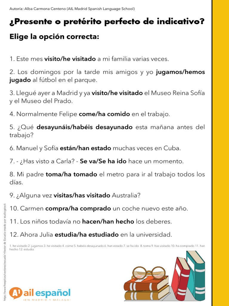 Quiz Ejercicio Contraste Presente Preterito Perfecto | PDF