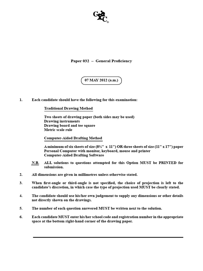 CSEC Technical Drawing June 2012 P032 | PDF