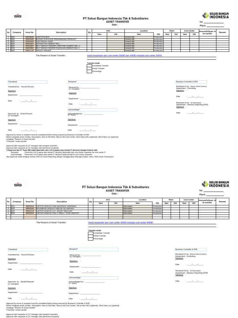SF6086 - Ver 1.06 - Assets Transfer Form | PDF