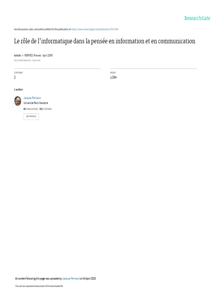 Le Role de Linformatique Dans La Pensee en Inform | PDF