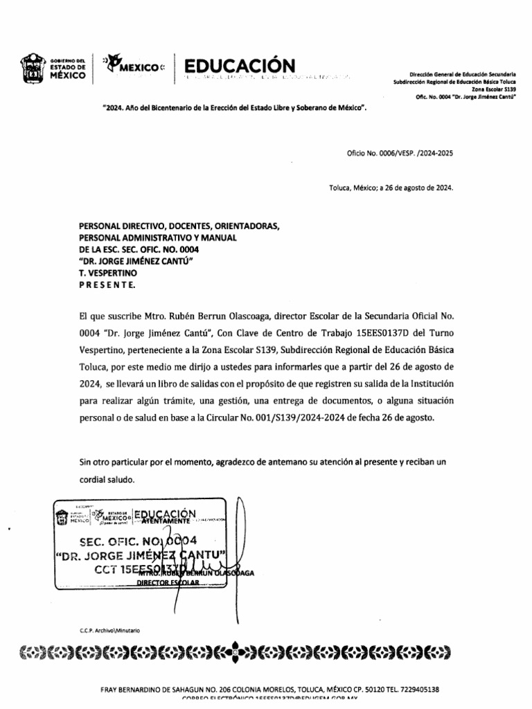 Oficio 006 C.escolar | PDF