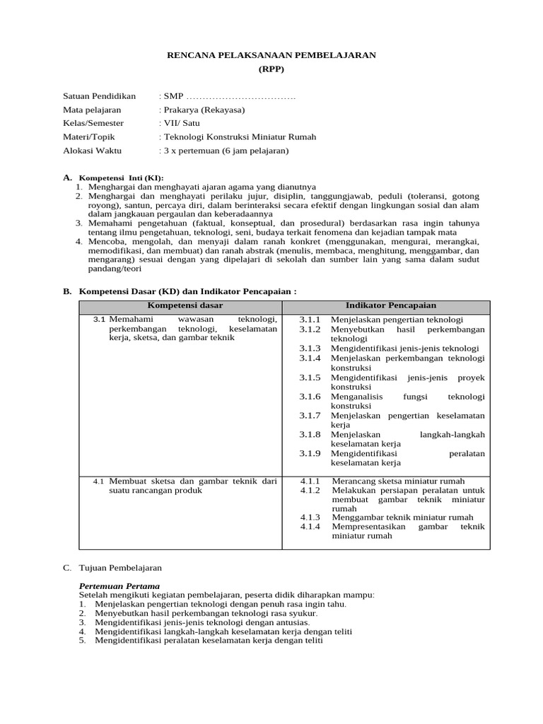 RPP Prakarya (Rekayasa) - 01 | PDF