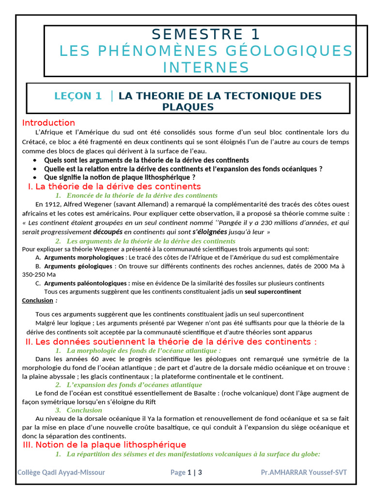 La Theorie de La Tectonique Des Plaques Word PDF 10 | PDF
