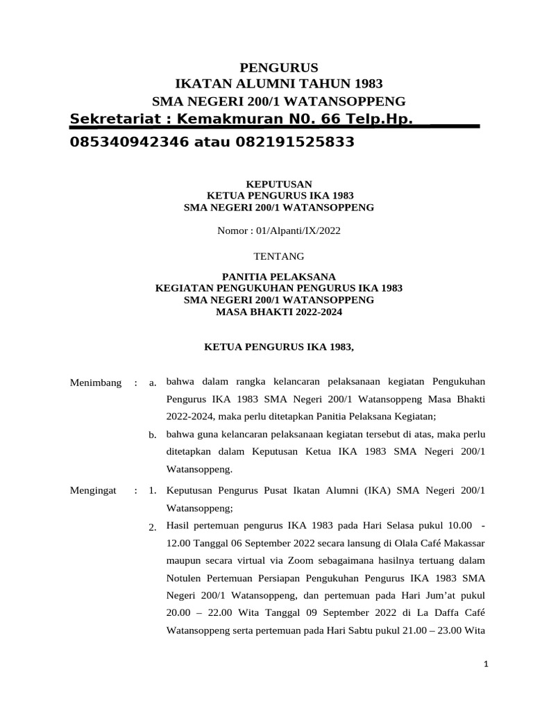 Sk. Ok. Panitia Pelaksana Pengukuhan Ika 83 | PDF