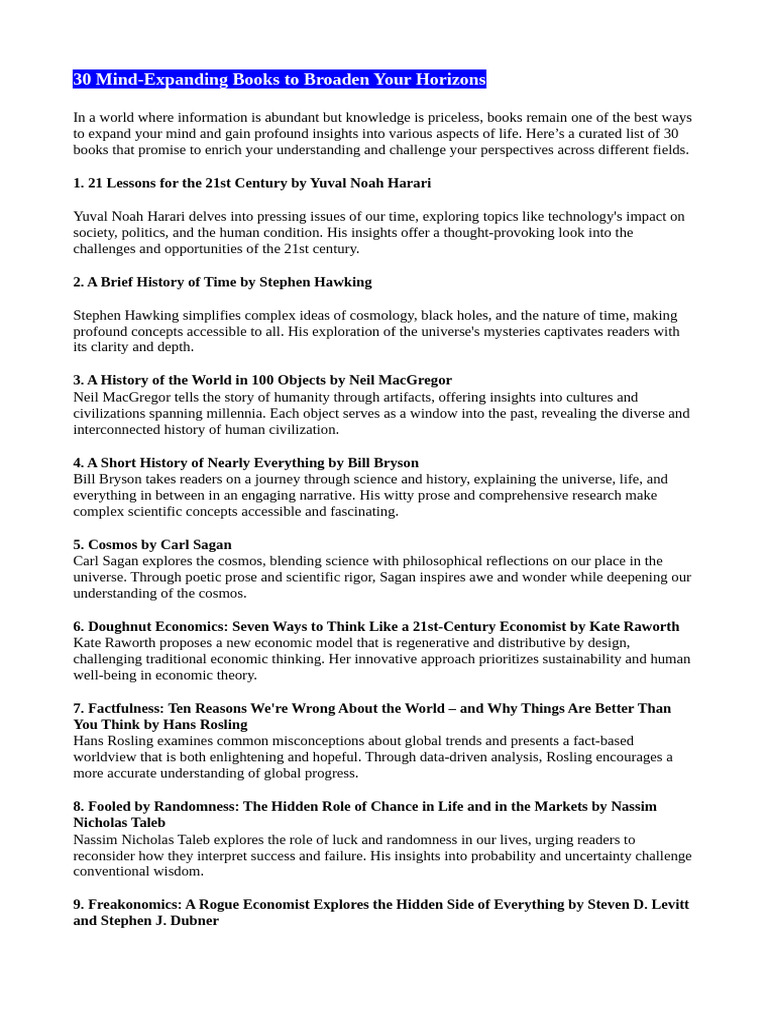 30 Mind-Expanding Books To Broaden | PDF