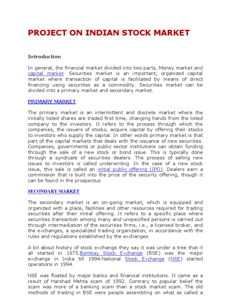 Indian Stock Market Project | PDF | Short (Finance) | Financial Markets