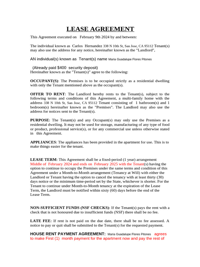 LEASE AGREEMENT:Maria Guadalupe Flores Pitones | PDF | Leasehold Estate ...