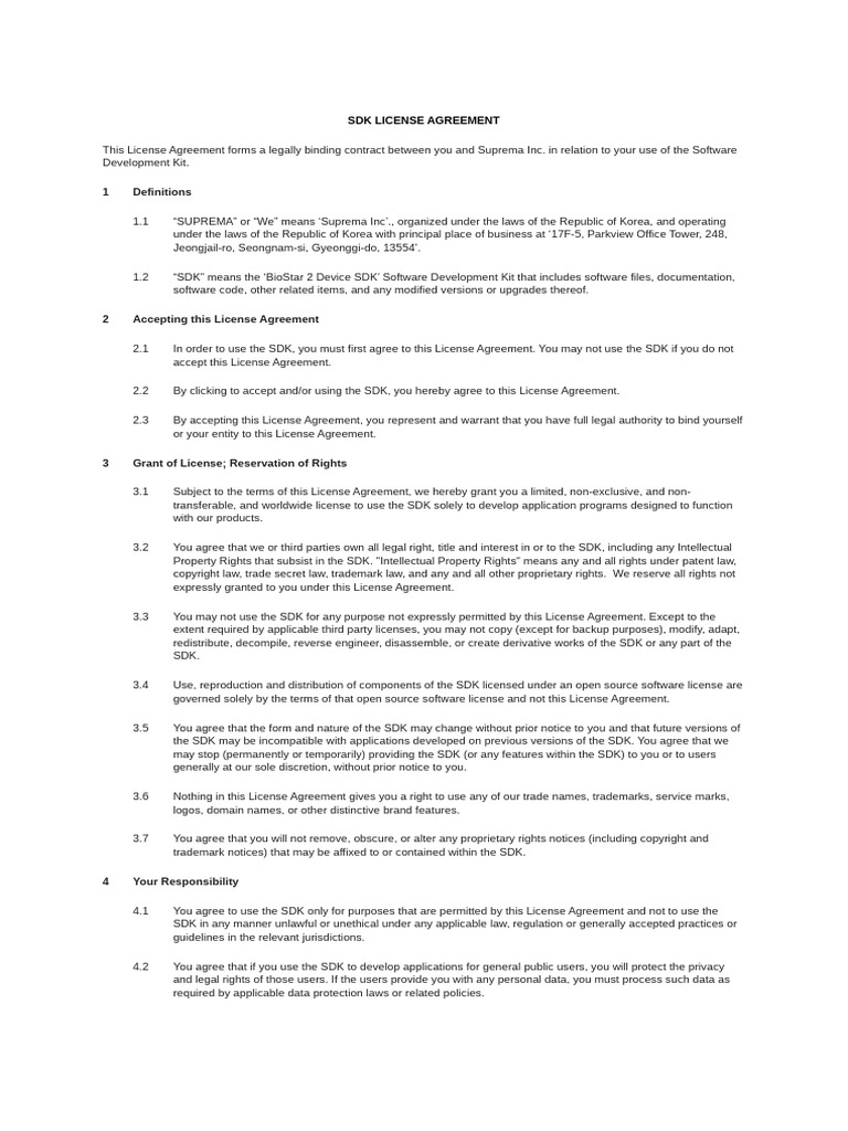 SDK Licensing Agreement - EN | PDF
