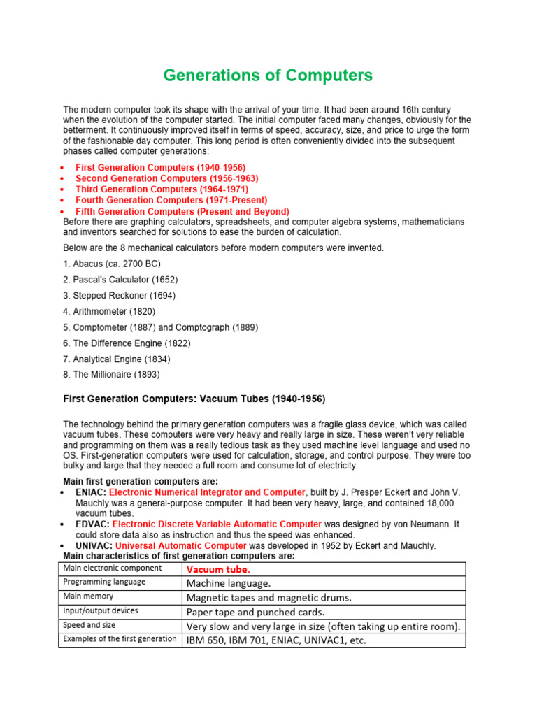 Generation of Computer | PDF