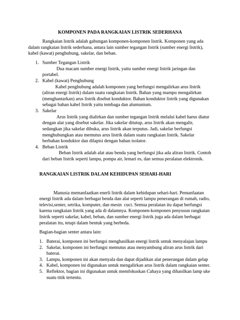 Komponen Pada Rangkaian Listrik Sederhana | PDF