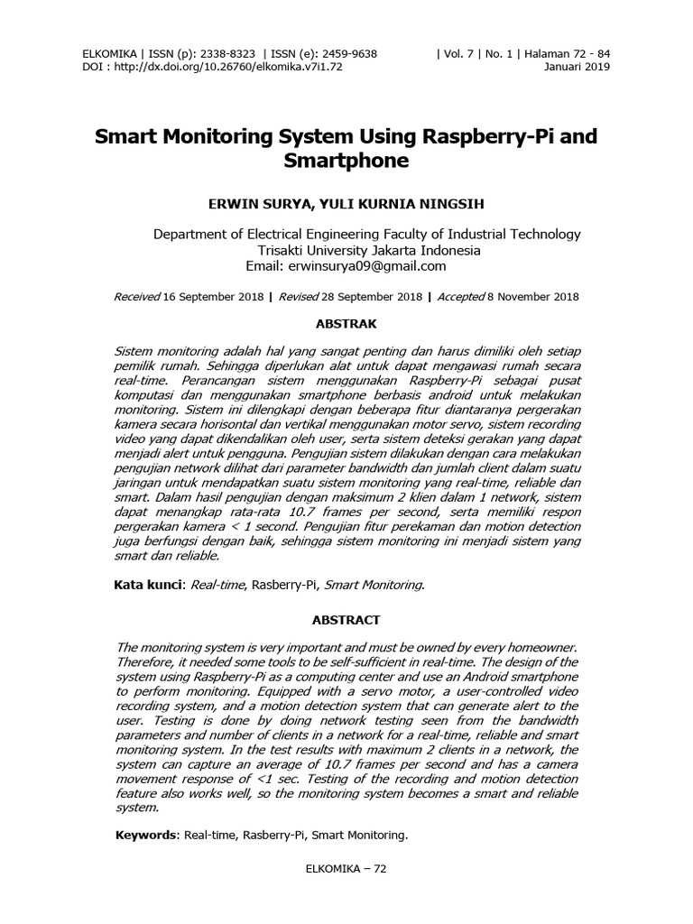 Smart Monitoring System Using Raspberry-Pi and Sma | PDF