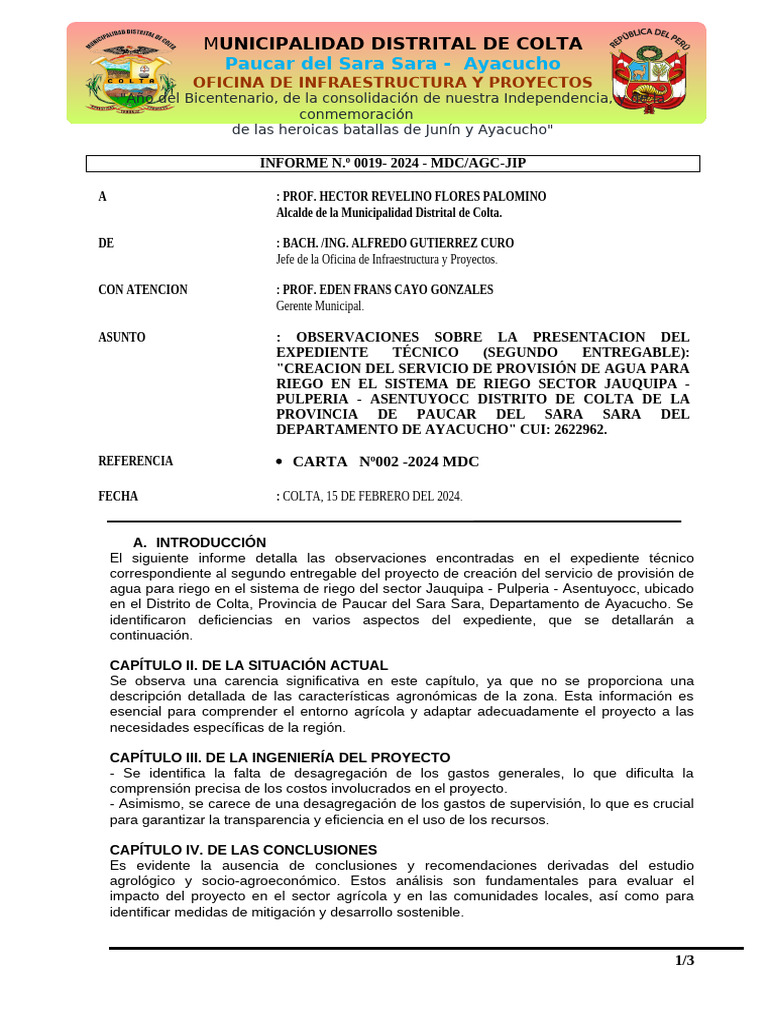 Informe - N 019 - Segundo Entregable de Juquipa (Obs) | PDF | Agricultura