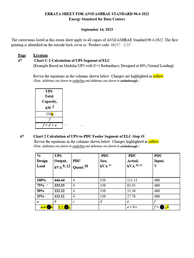 ASHRAE 90.4 (2022) - Errata Sheet Corrections 2023.09.14 | PDF