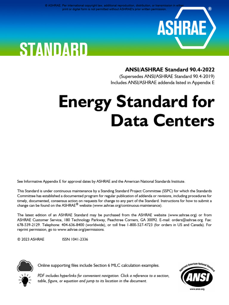 ASHRAE 90.4 (2022) - Energy Standard For Data Centers - Includes ANSI ...