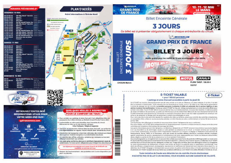 Billet BILLET 3 JOURS - 12 05 24 Melvin CHOUIN | PDF