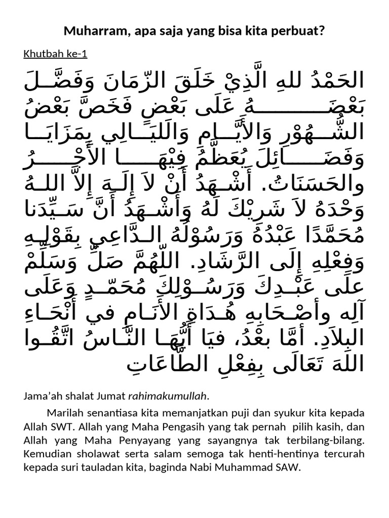 Khutbah Bulan Muharram | PDF