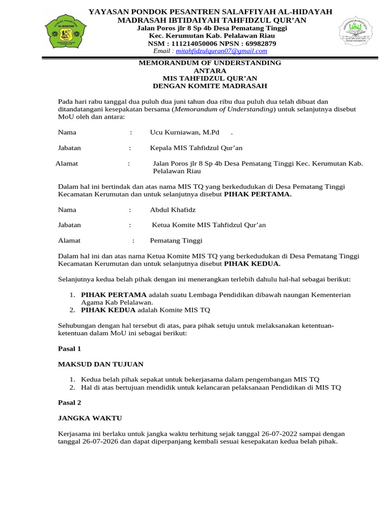 29 Dokumen Tertulis Kerja Sama (MUO) | PDF