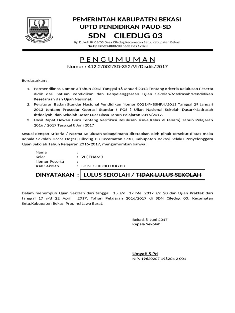 Pengumuman Pelulusan | PDF