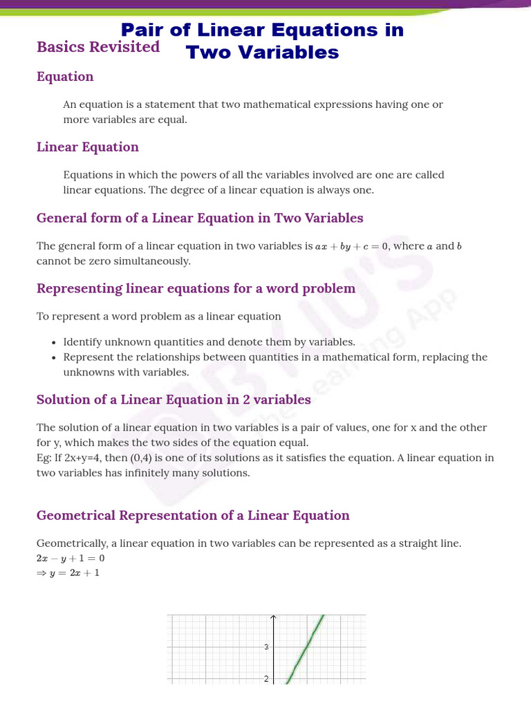 Cbse Class 10 Maths Notes Chapter 3 Pair of Linear Equations in Two ...