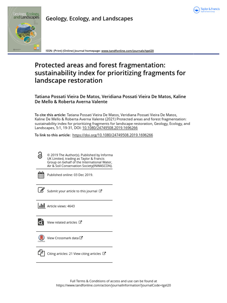 Protected Areas and Forest Fragmentation Sustainability Index for ...