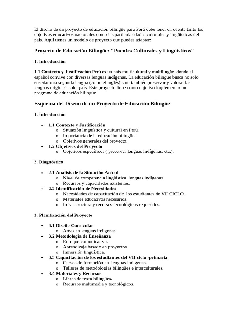 Esquema Del Diseñode Proyectos de Educación Bilingue | PDF