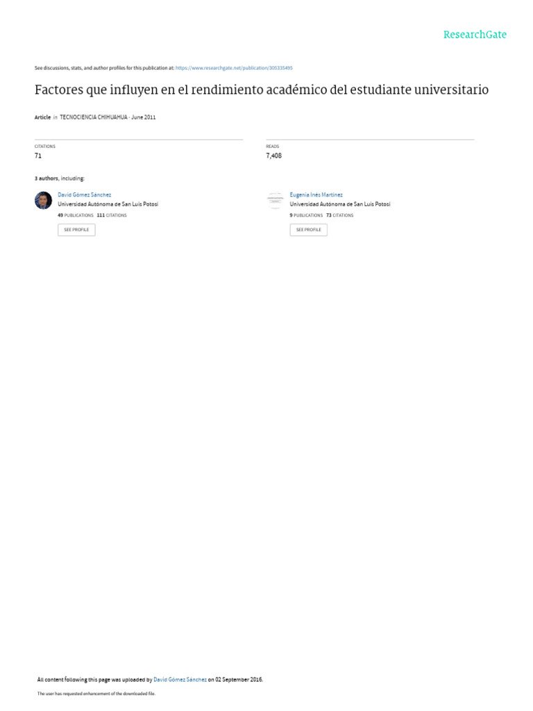 Factores Que Influyen en El Rendimiento Academico Del Estudiante Universitario | PDF ...