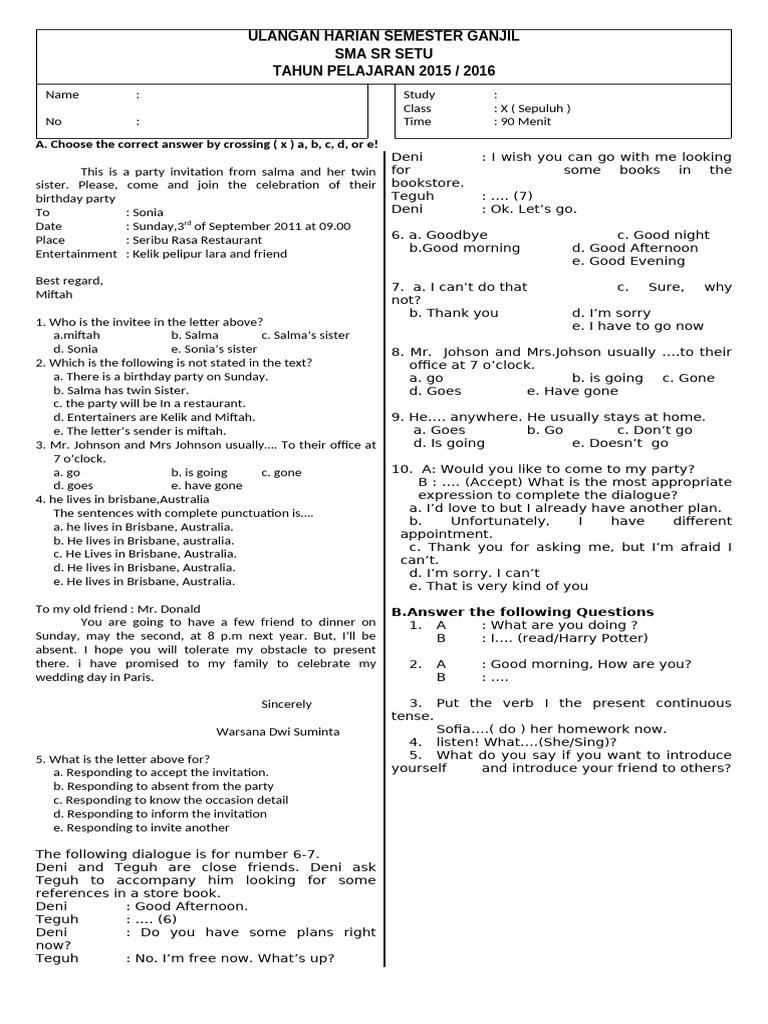 Ulangan Harian Sma | PDF